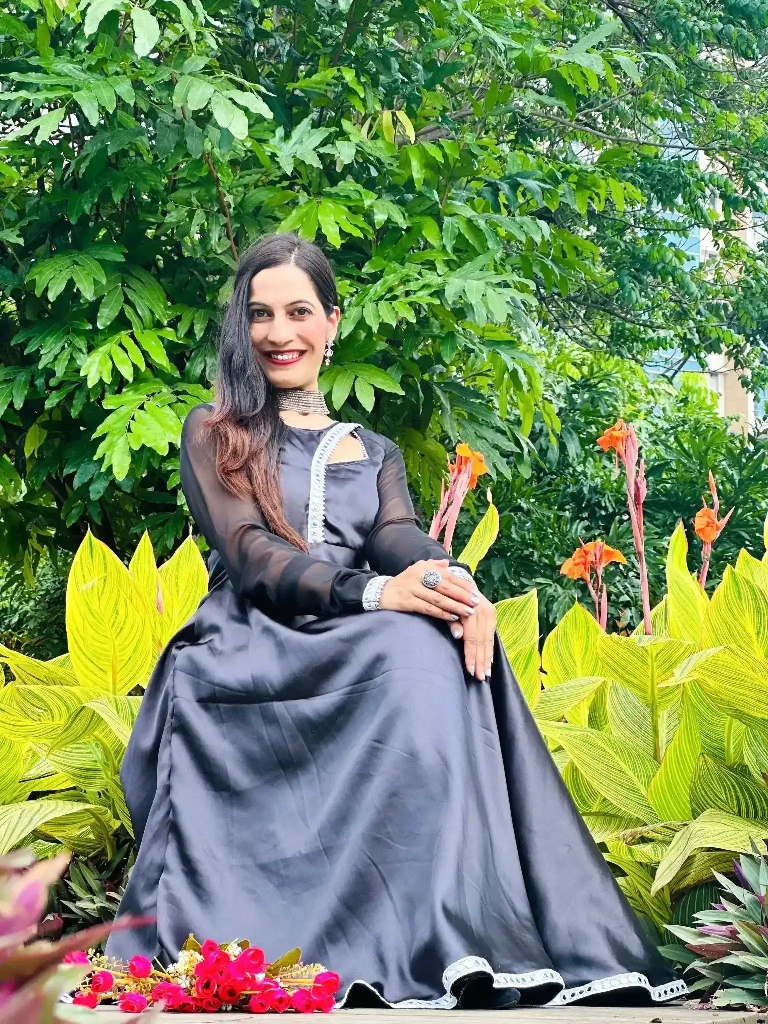 Jhalak Black Satin Gulnaz Ensemble – Passion for Fashion by Shivani